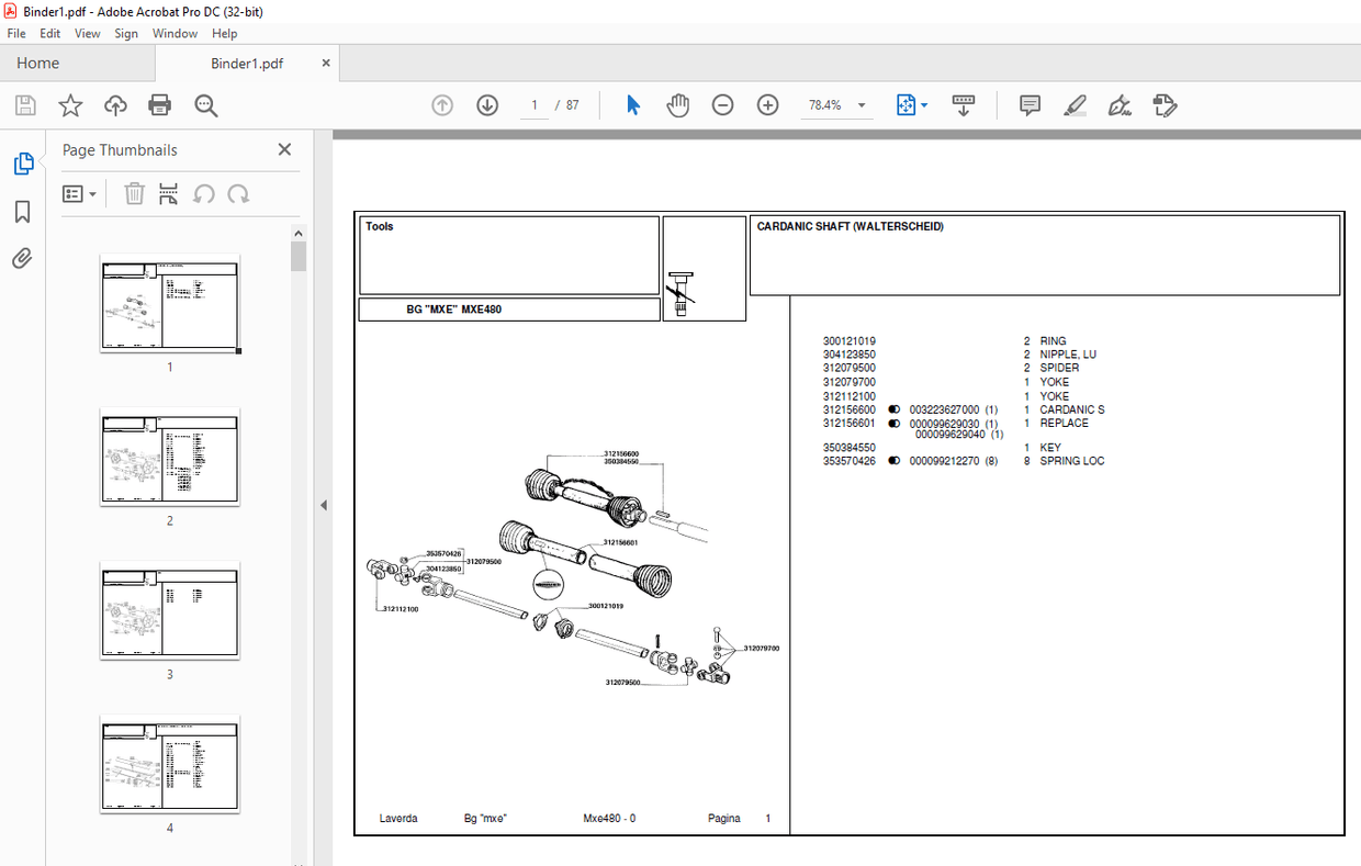 Laverda Header MXE480 Parts Catalog Manual – PDF DOWNLOAD
