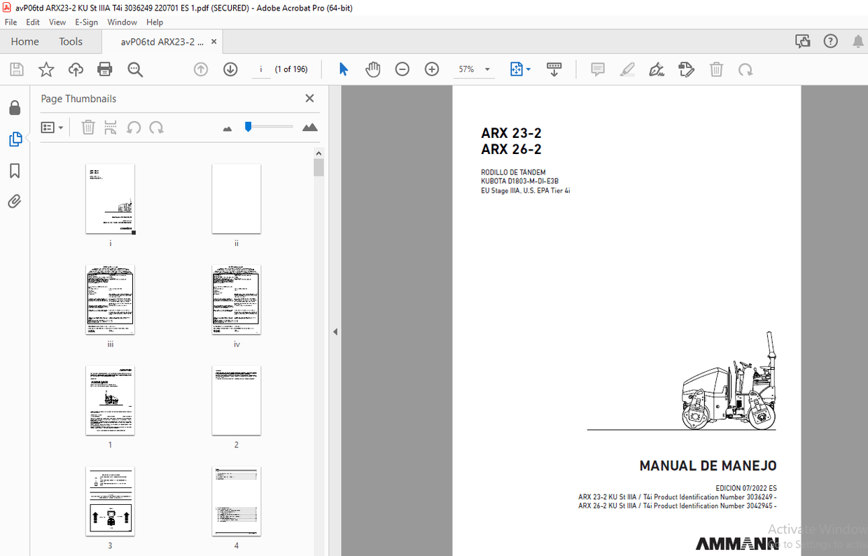 AMMANN ARX 23-2 ARX 26-2 RODILLO DE TÁNDEM MANUAL DE MANEJO - PDF