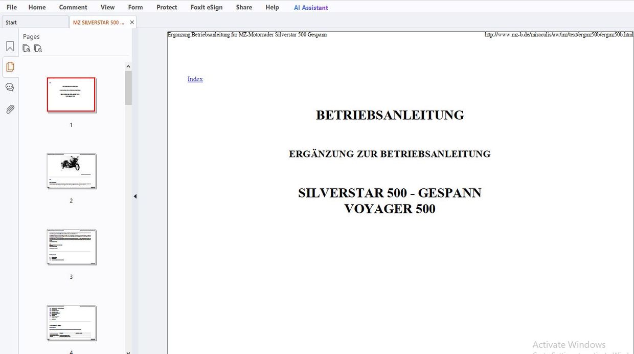 MZ SILVERSTAR 500 GESPANN VOYAGER 500 ERGANZUNG ZUR BETRIEBSANLEITUNG - PDF DOWNLOAD
