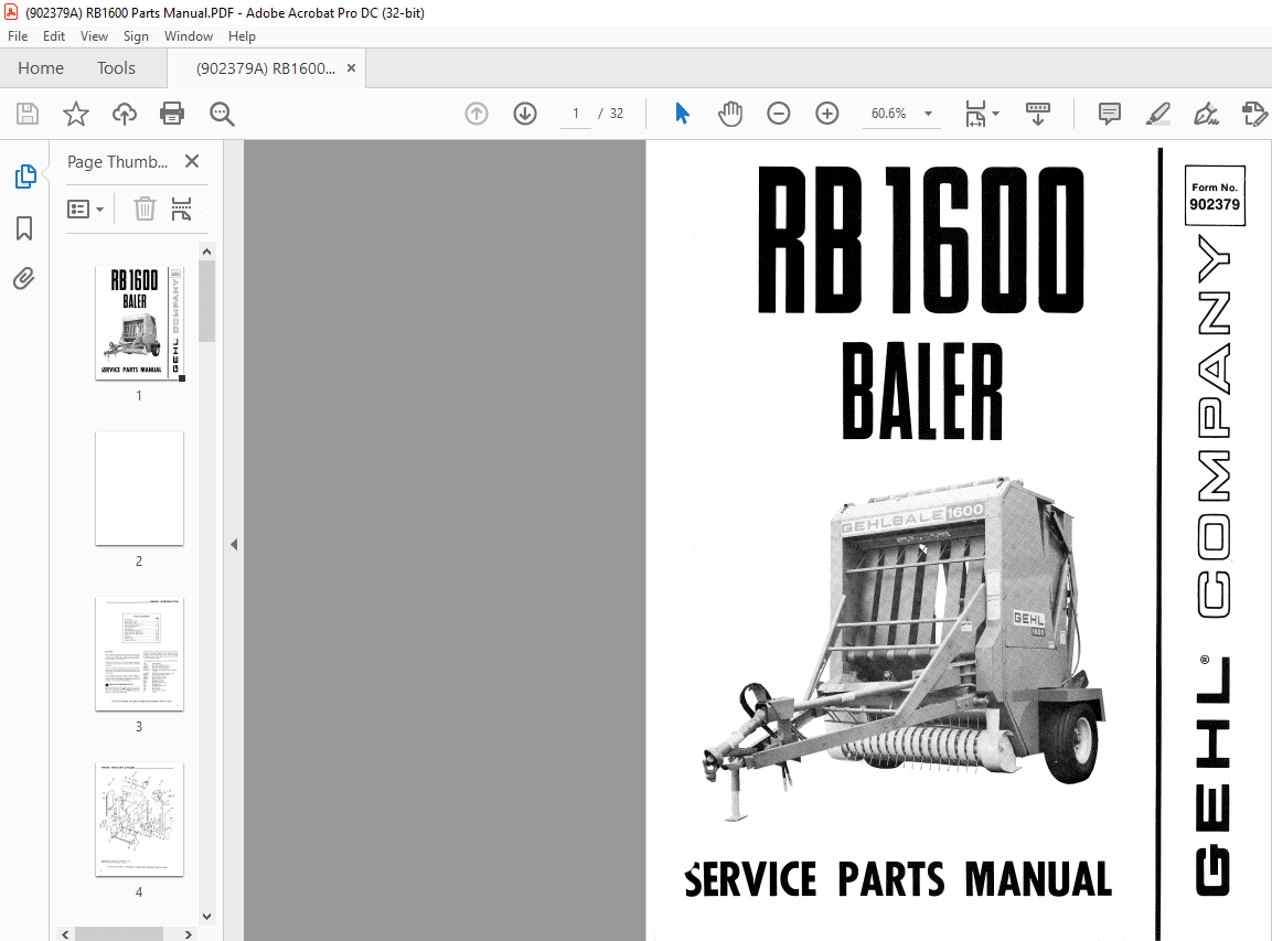 Gehl Baler BH1600 Service And Parts Manual(902379A) – PDF DOWNLOAD
