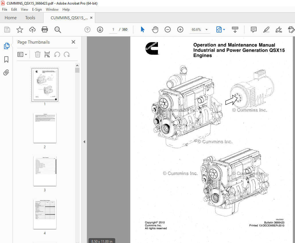 Cummins Engine QSX15 Operation & Maintenance Manual 3666423 – PDF DOWNLOAD