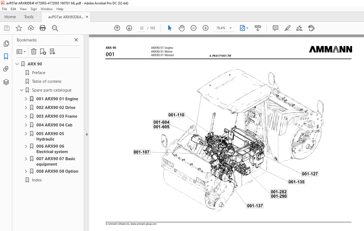 Ammann ARX 90 Tandem Roller Parts Manual 4172003 - PDF