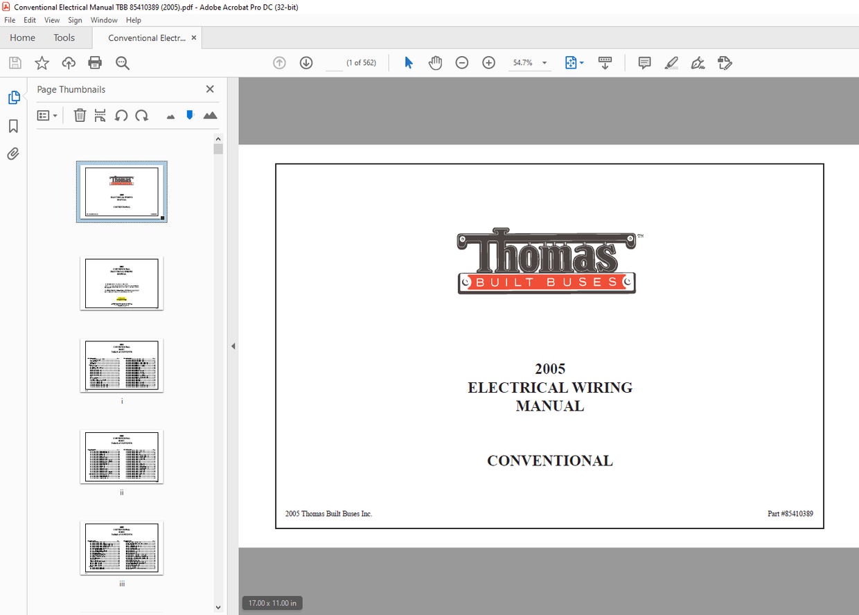 Thomas Built Buses CONVENTIONAL 2005 ELECTRICAL WIRING MANUAL