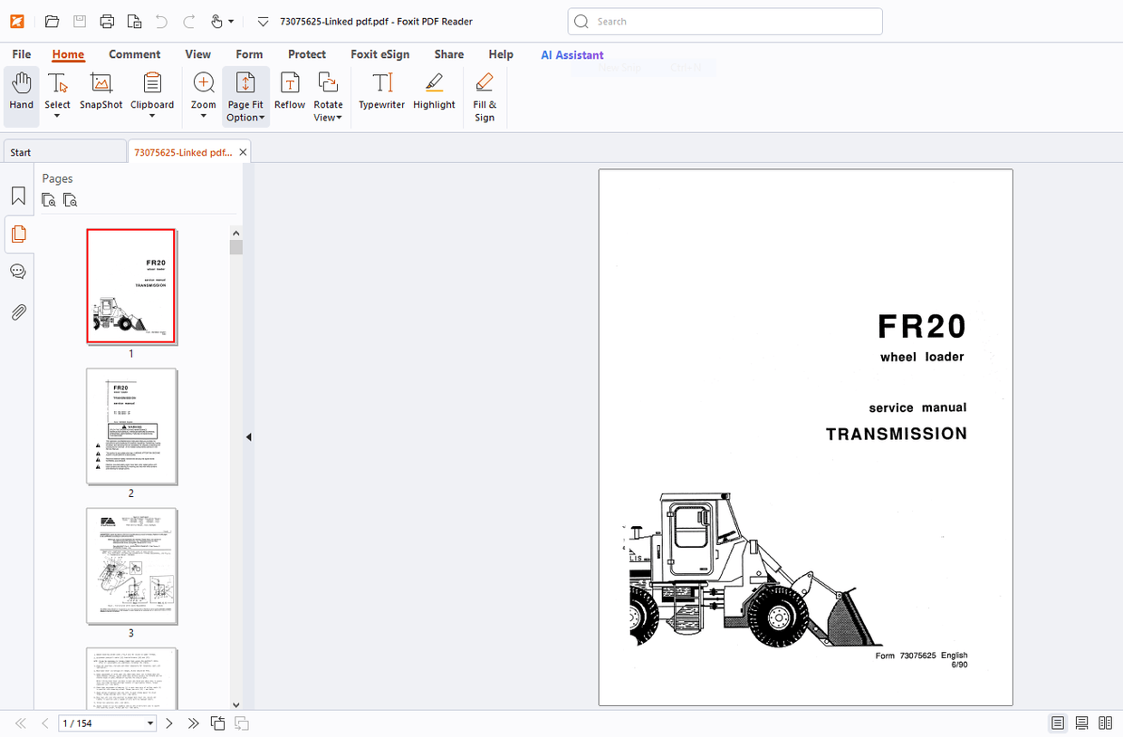 Fiatallis FR20 Wheel Loader(Transmission) Service Manual - PDF DOWNLOAD