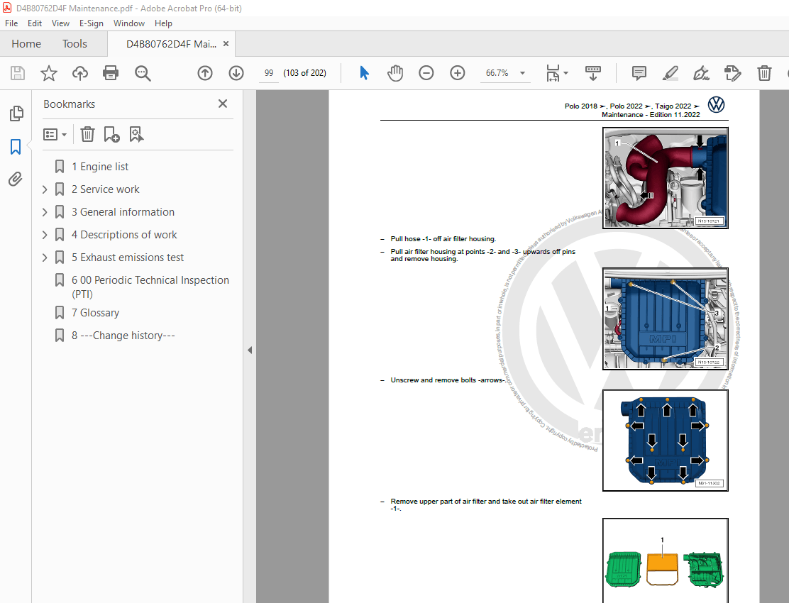 Volkswagen Polo 2018 & 2022 Taigo 2022 Maintenance Manual - PDF DOWNLOAD