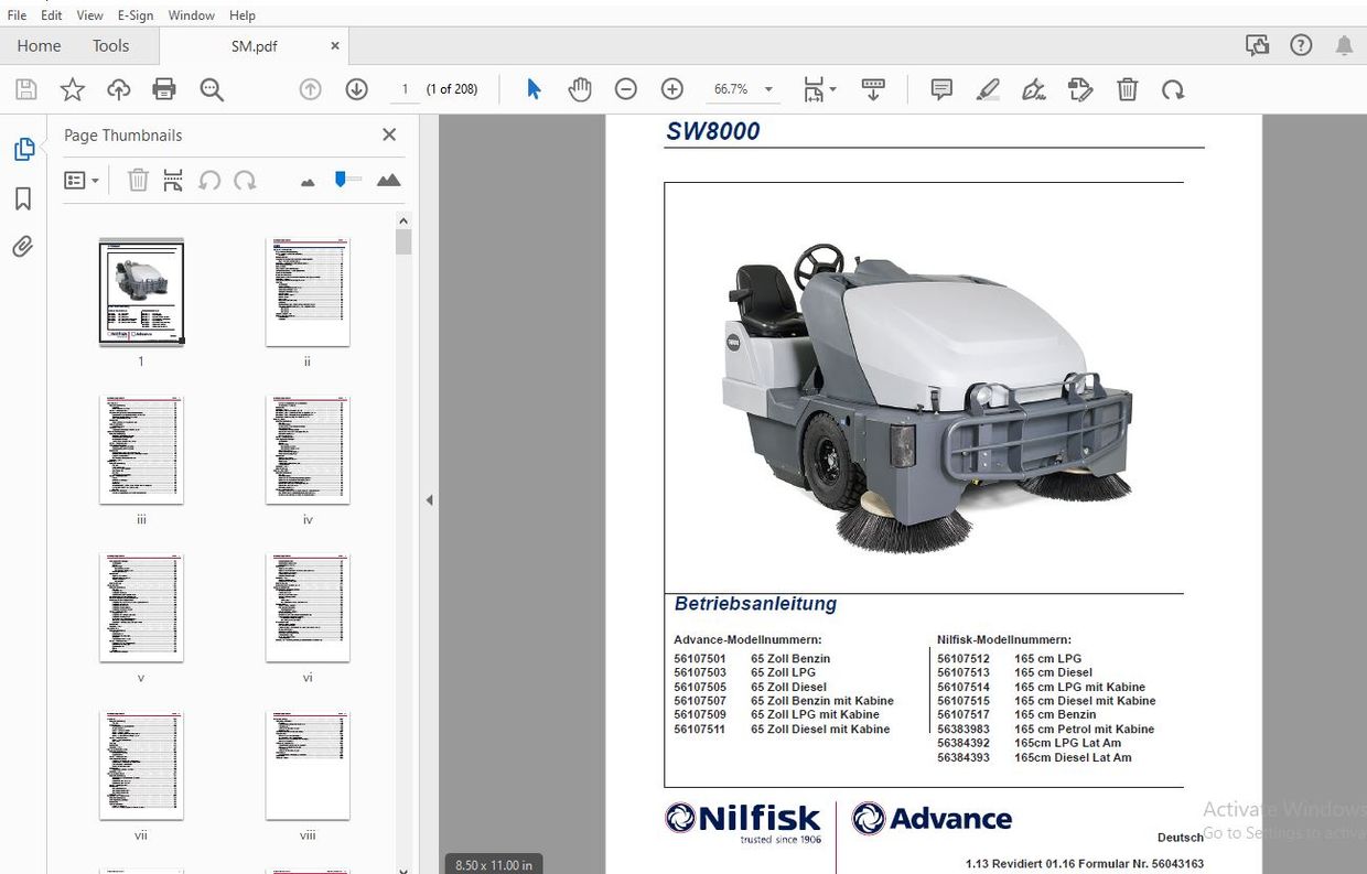 Nilfisk Advance SW8000 Betriebsanleitung – PDF DOWNLOAD