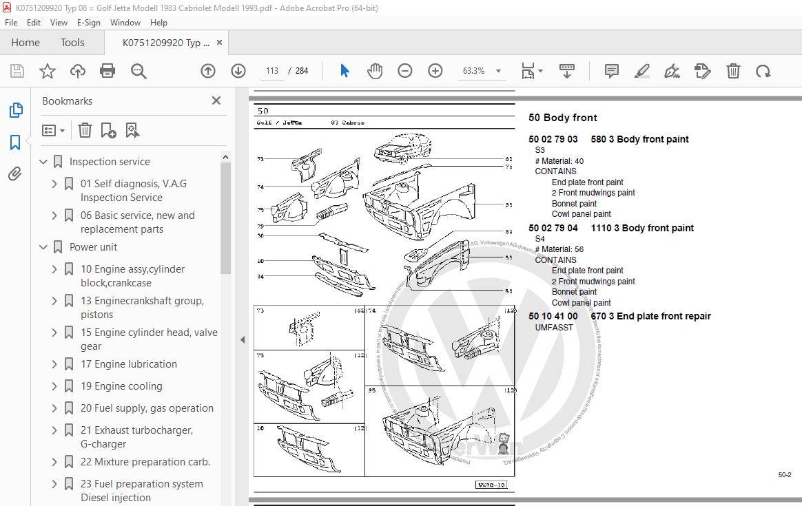Volkswagen Golf/Jetta 1983 Cabriolet 1993 Repair Operation Manual - PDF ...