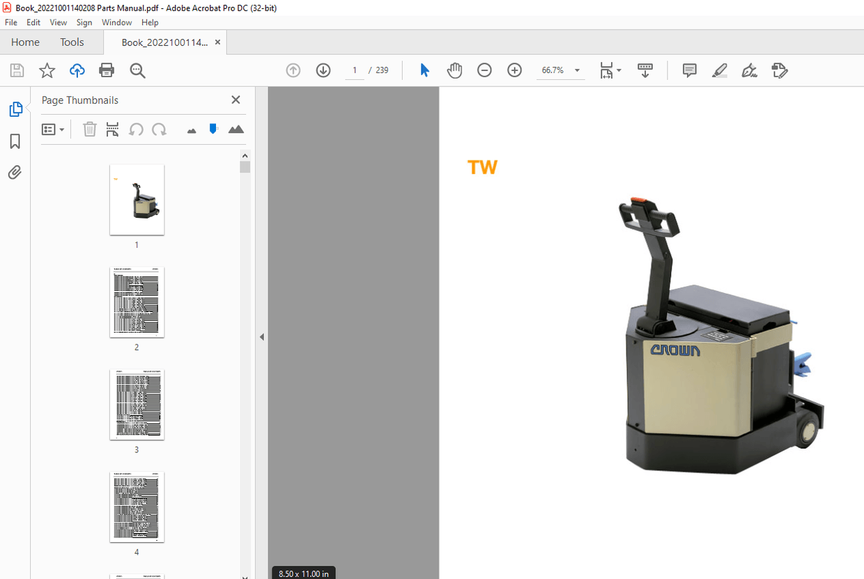 Crown Forklift TW Parts Manual – PDF DOWNLOAD