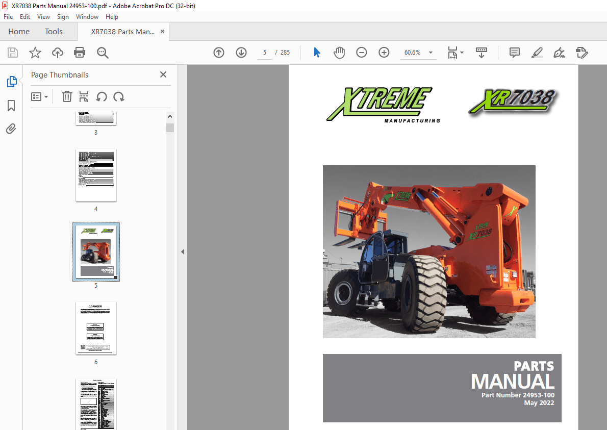 Xtreme XR7038 Telehandler Parts Manual 24953-100 – PDF DOWNLOAD