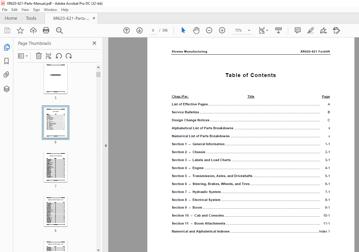 Xtreme XR620-621 Forward Reach Forklift Parts Manual – PDF DOWNLOAD
