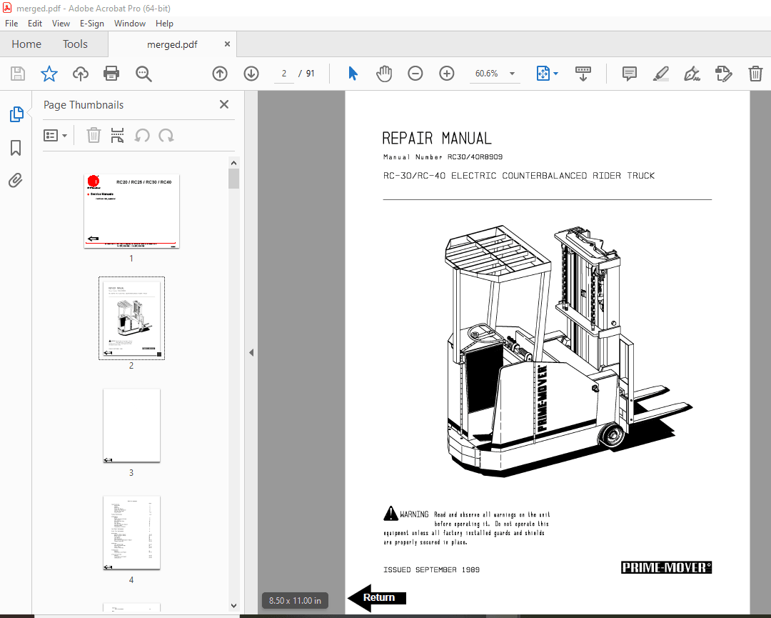 BT Prime-Mover RC-30 RC-40 Electric Counterbalanced Rider Truck Repair ...