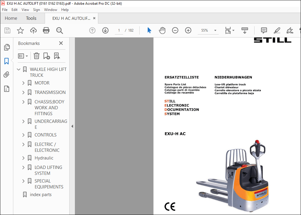 Still EXU-H AC WALKLE HIGH LIFT TRUCK Spare Parts List Manual – PDF ...
