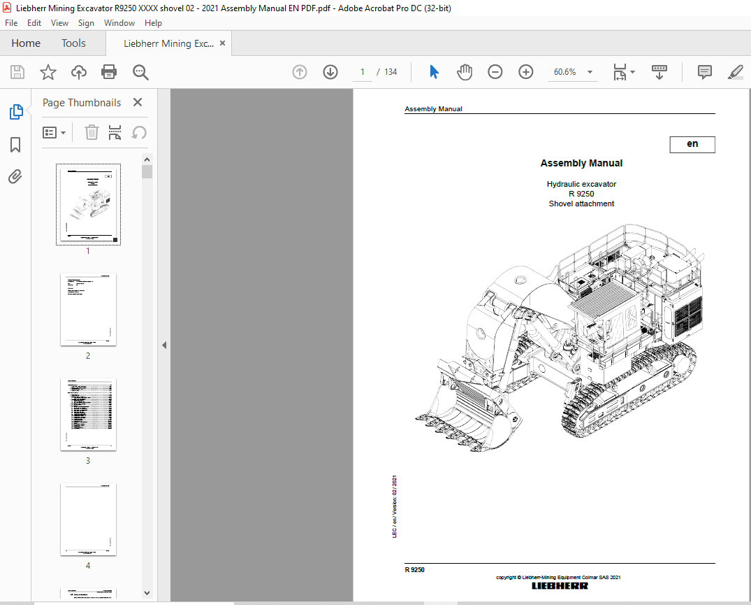 Liebherr R 9250 Shovel Attachment Hydraulic Excavator Assembly Manual – PDF DOWNLOAD