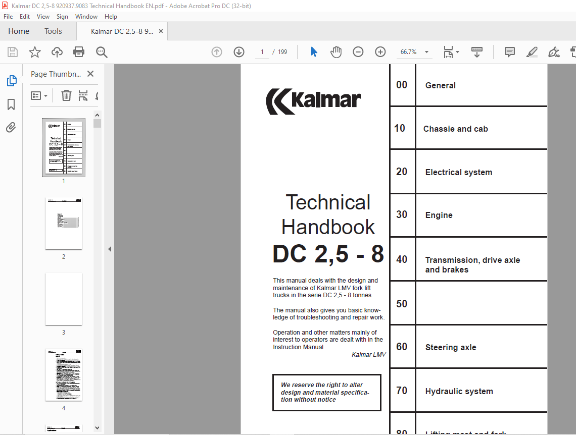 Kalmar LMV Reach Stacker DC 2,5-8 Technical Handbook Manual EN PDF