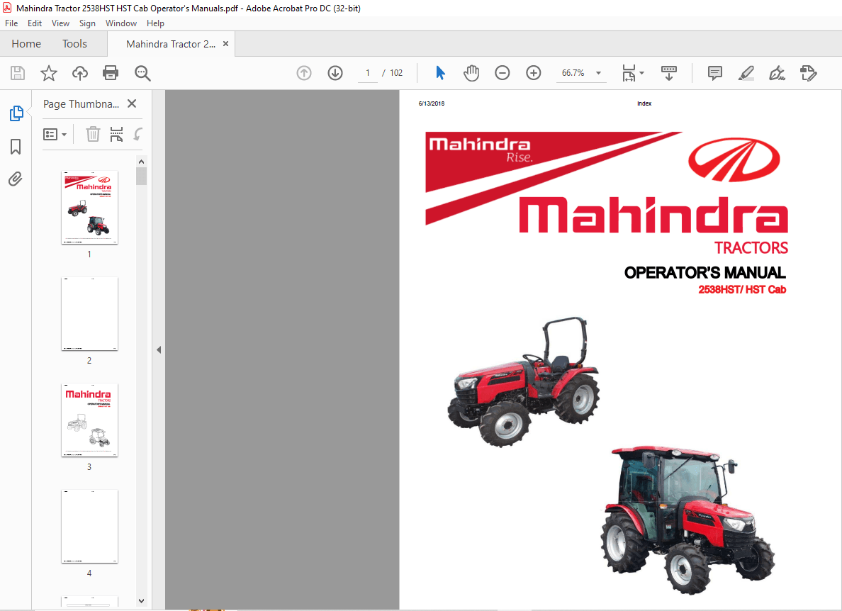 Mahindra Tractor 2538HST HST Cab Operator’s Manual – PDF DOWNLOAD