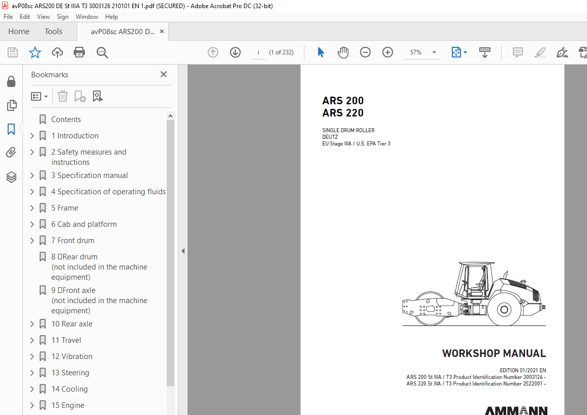 Ammann ARS 200 ARS 220 Single Drum Roller Operating Manual - PDF