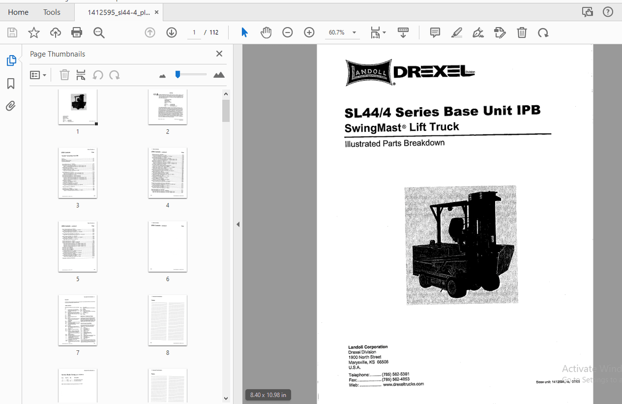 Drexel SwingMast Lift Truck SL44/4 Series Base Unit IPB Parts Manual 1412595 – PDF DOWNLOAD