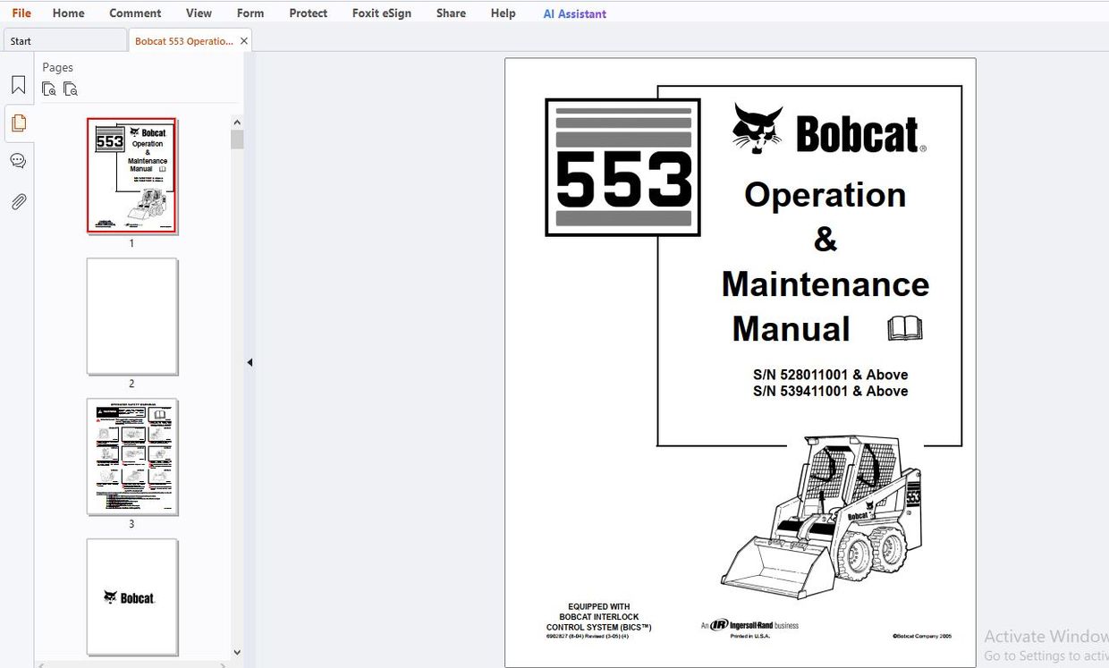Bobcat 553 Operation & Maintenance Manual 6902827 - PDF DOWNLOAD