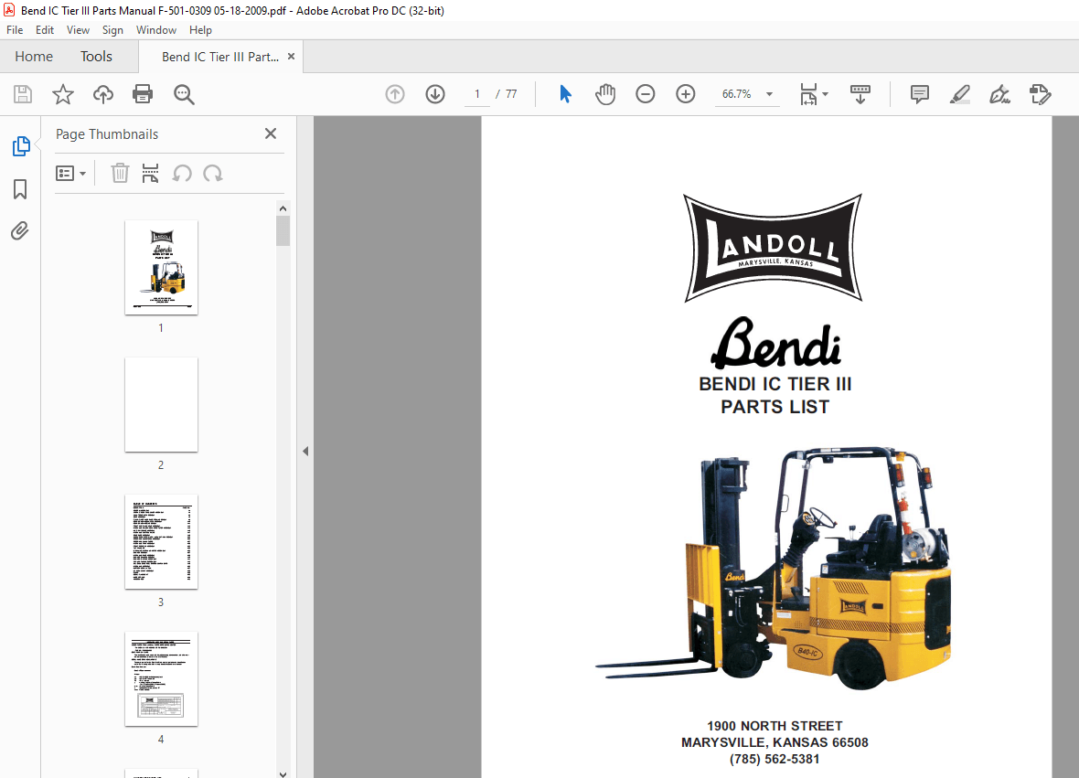 Bendi Landoll Forklift IC TIER III PARTS LIST MANUAL F-501-0309 – PDF ...
