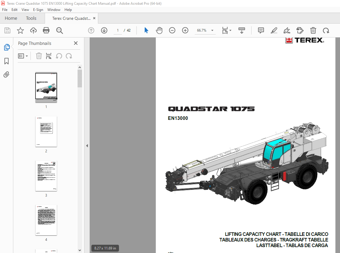 Terex Crane Quadstar 1075 EN13000 Lifting Capacity Chart Manual – PDF ...