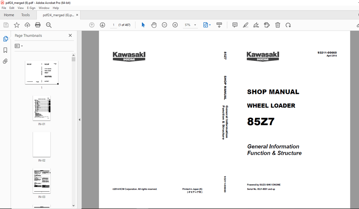 Kawasaki KCM 85Z7 WHEEL LOADER(General Information Function & Structure ...
