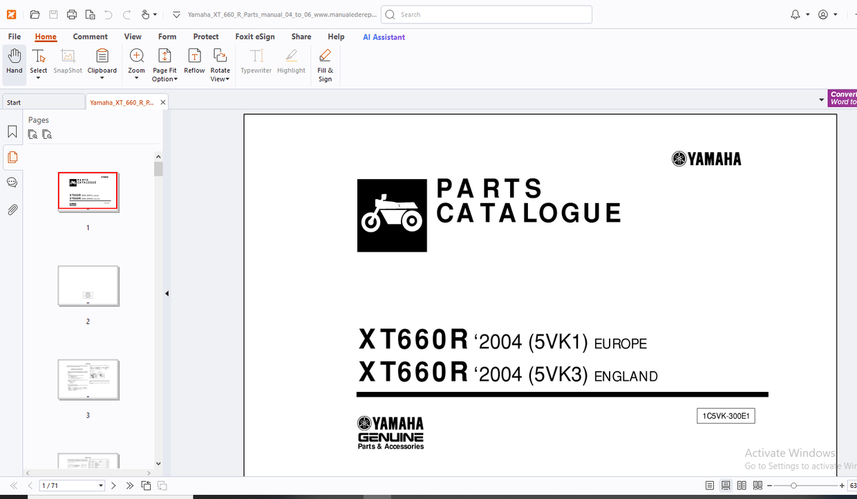 Yamaha XT660R 2004(5VK1) Europe XT 660R 2004(5VK3) England Parts Manual - PDF DOWNLOAD