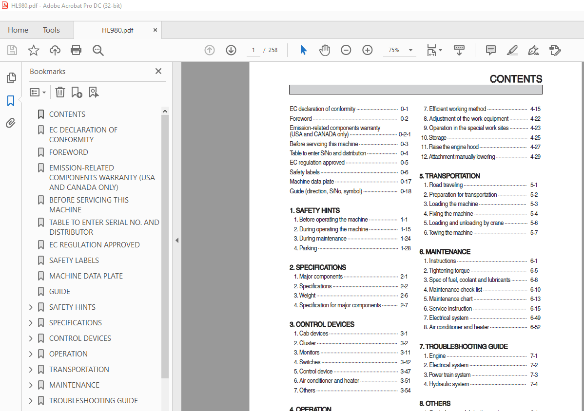Hyundai HL980 Wheel Loader Operator’s Manual 2023 – PDF DOWNLOAD
