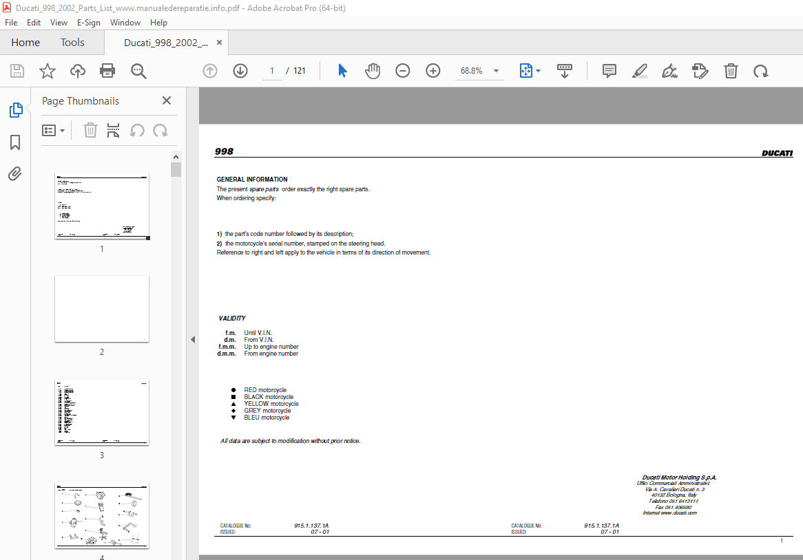 Ducati 998 2002 Parts Manual 915.1.137.1A - PDF DOWNLOAD