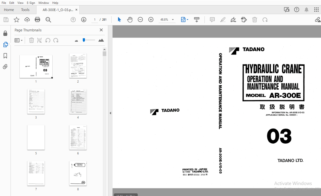 Tadano AR-300E Hydraulic Crane Operation & Maintenance Manual – PDF