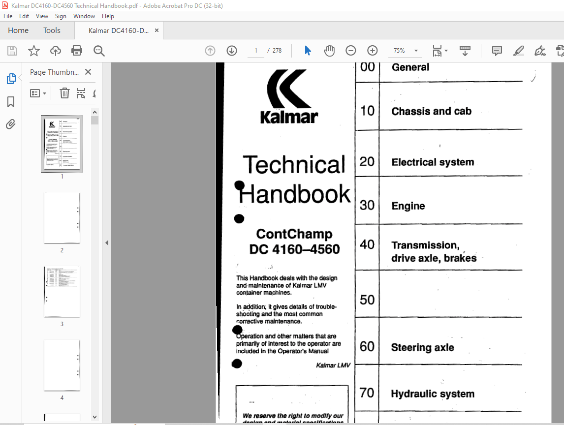 Kalmar LMV DC 4160 – DC 4560 Technical Handbook Manual – PDF DOWNLOAD