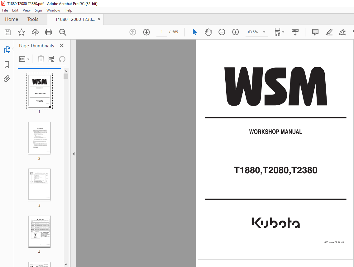 Kubota Lawn Tractor T1880, T2080, T2380 Workshop Manual – PDF DOWNLOAD