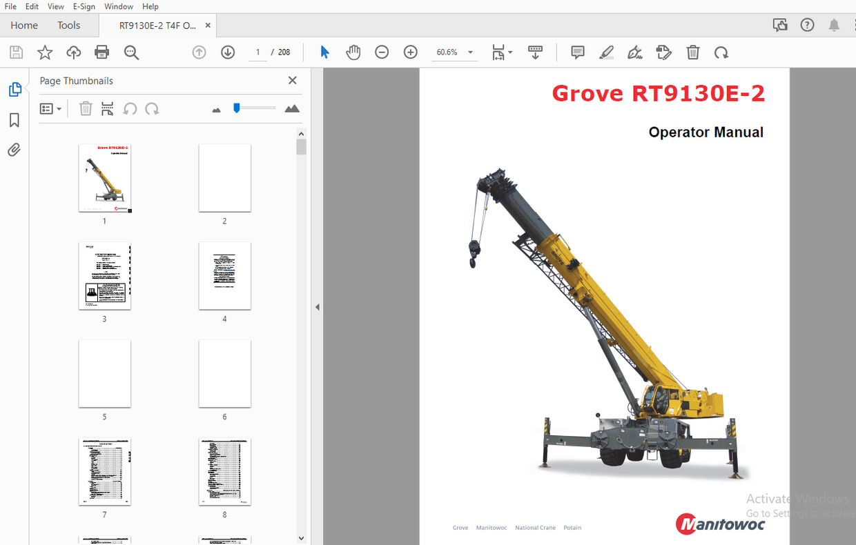 Manitowoc Grove RT9130E-2 Operator Manual – PDF DOWNLOAD