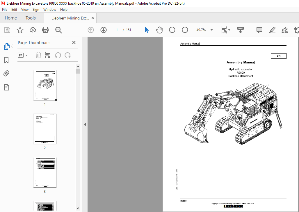 Liebherr Hydraulic excavator R9800 Backhoe attachment Assembly Manual – PDF DOWNLOAD
