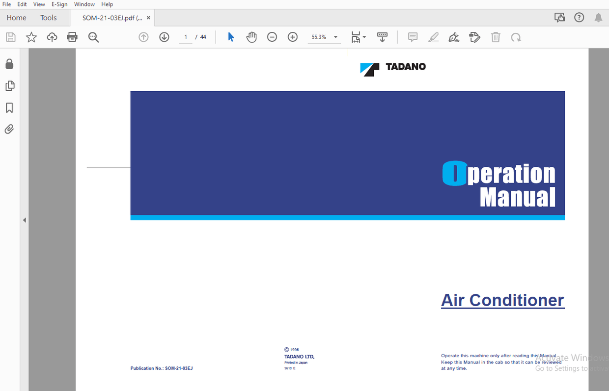 Tadano Air Conditioner Operation Manual – PDF