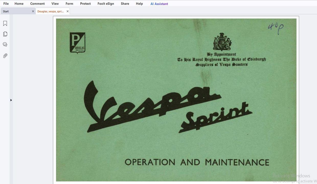 Piaggio Vespa Sprint Operation & Maintenance Manual - PDF DOWNLOAD