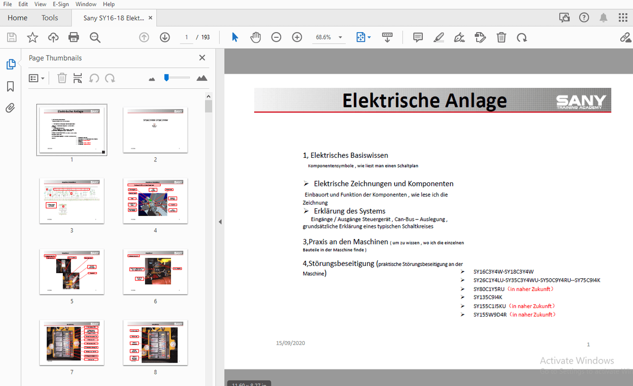 Sany SY16-18 Elektrische Anlage – PDF DOWNLOAD