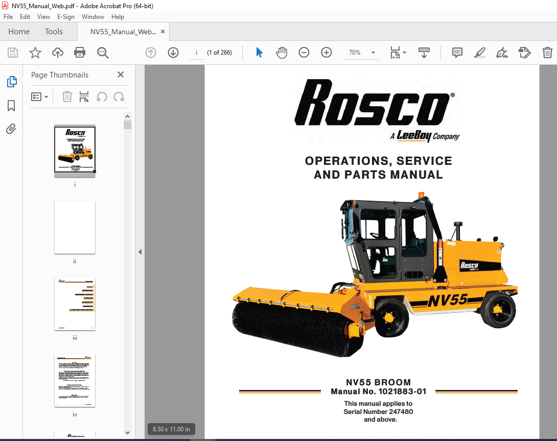 ROSCO NV55 BROOM Operations, Service & Parts Manual SN 247480 PDF DOWNLOAD