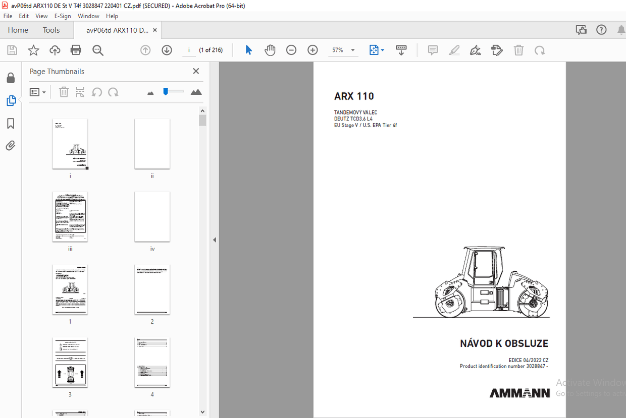 AMMANN ARX 110 TANDEMOVÝ VÁLEC NÁVOD K OBSLUZE 3028847 PDF
