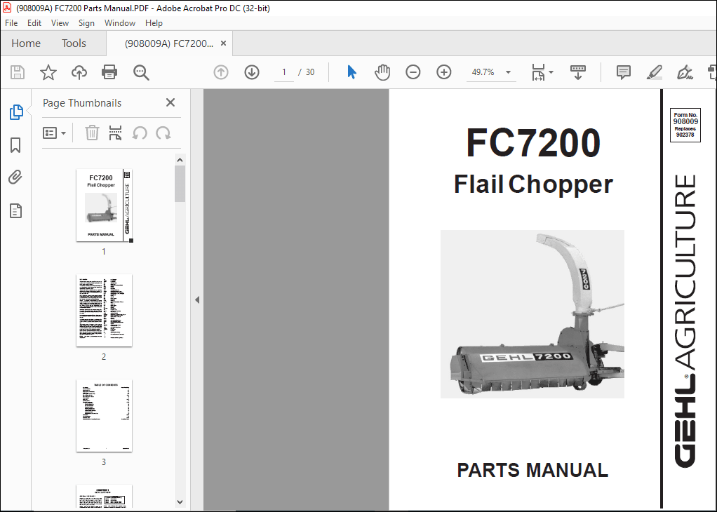 Gehl FC7200 Flail Chopper Parts Manual(908009) – PDF DOWNLOAD