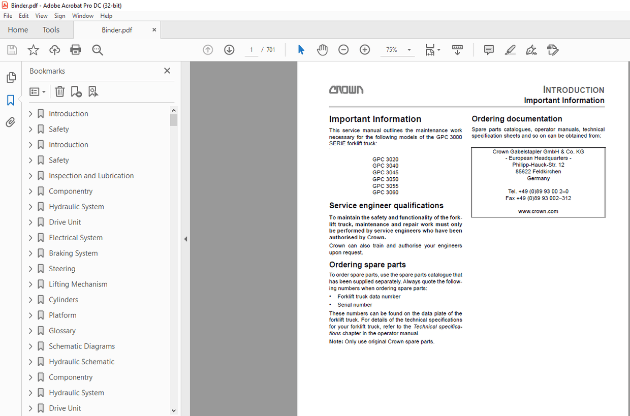 crown Forklift GPC 3000 Service Manual – PDF DOWNLOAD
