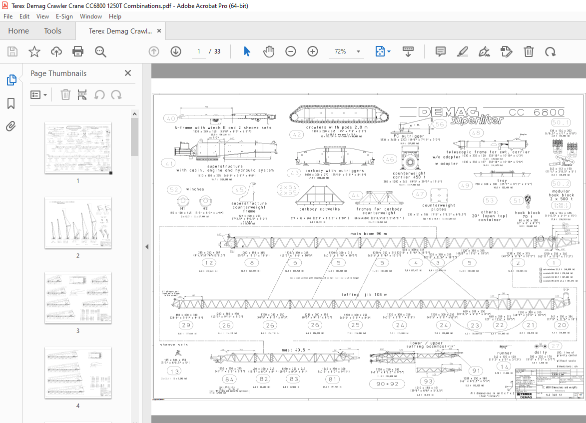 Terex Demag Crane CC6800 1250T Combinations Manual – PDF DOWNLOAD