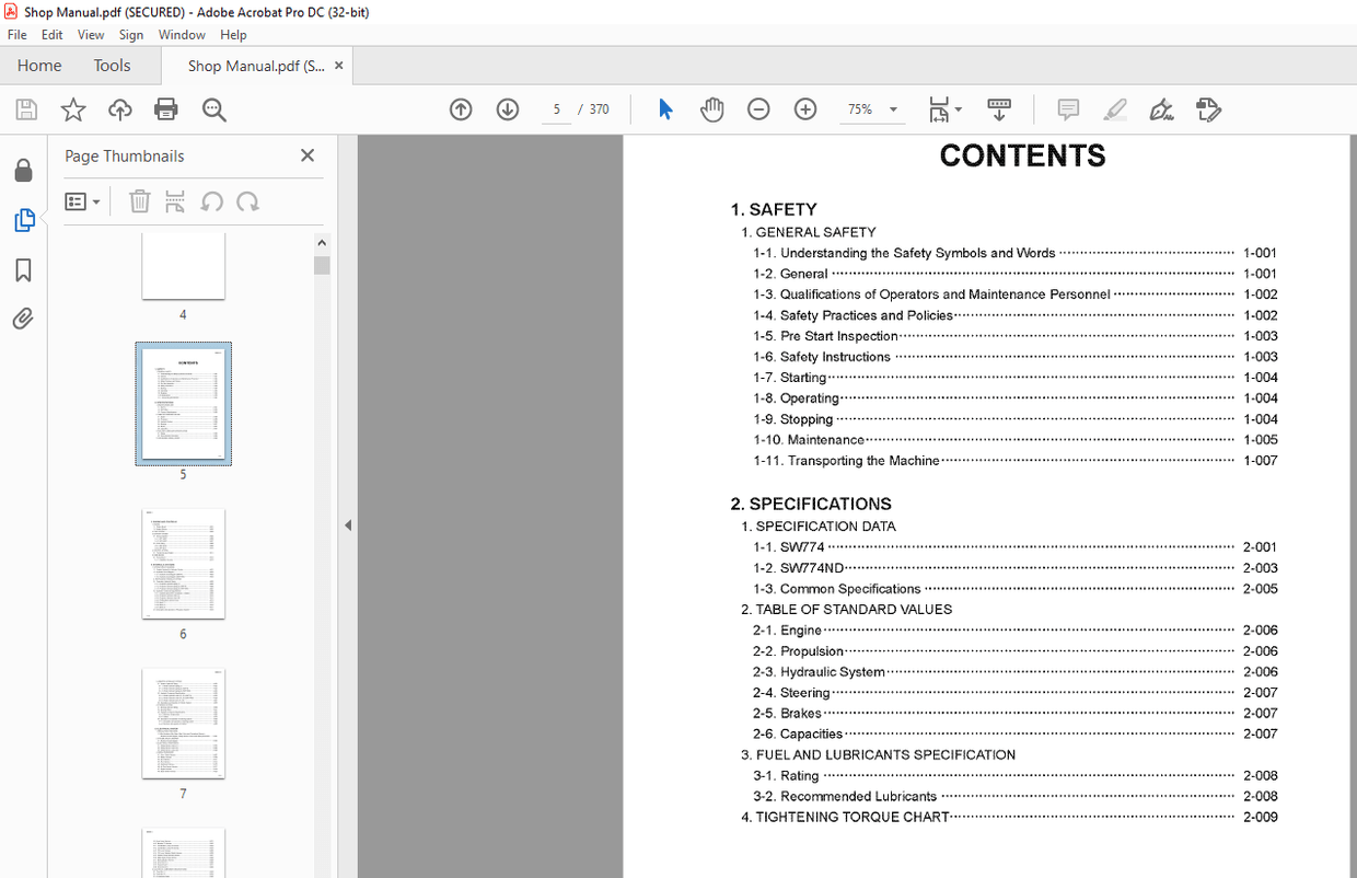 Sakai SW774 Shop Manual – PDF DOWNLOAD