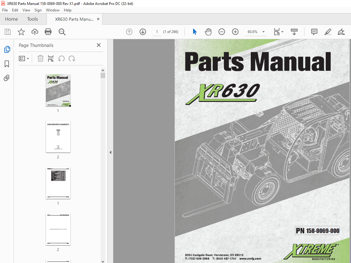 Xtreme Telehandler XR630 Forklift Parts Manual PN 158-0069-000 – PDF ...