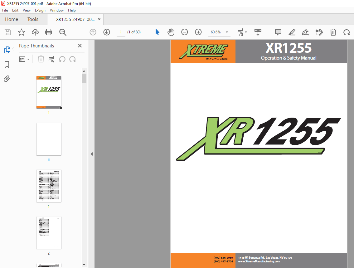 XTREME Telehandler XR1255 Operation & Safety Manual – PDF DOWNLOAD