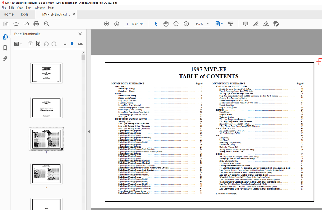 Thomas Built Buses 1997 MVP-EF ELECTRICAL WIRING MANUAL – PDF DOWNLOAD