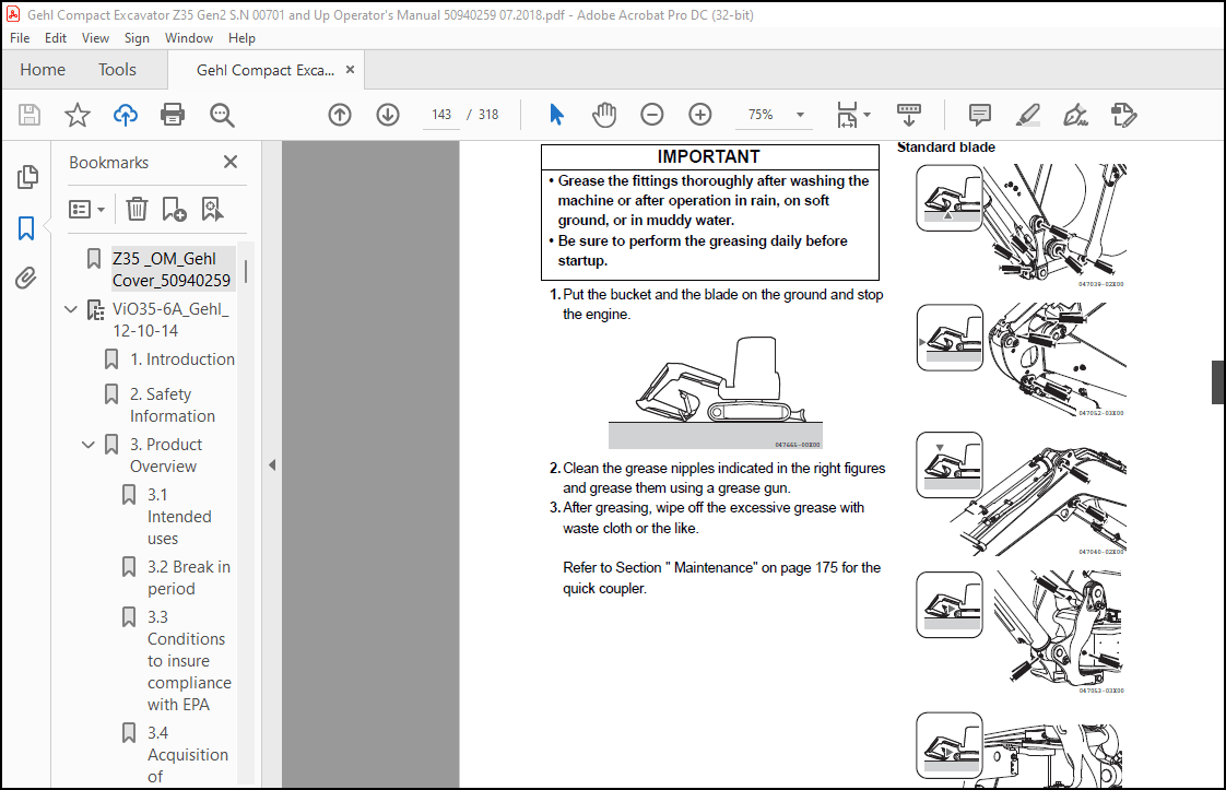 Gehl Z35 GEN:2 Compact Excavator Operator’s Manual 50940259 – PDF DOWNLOAD