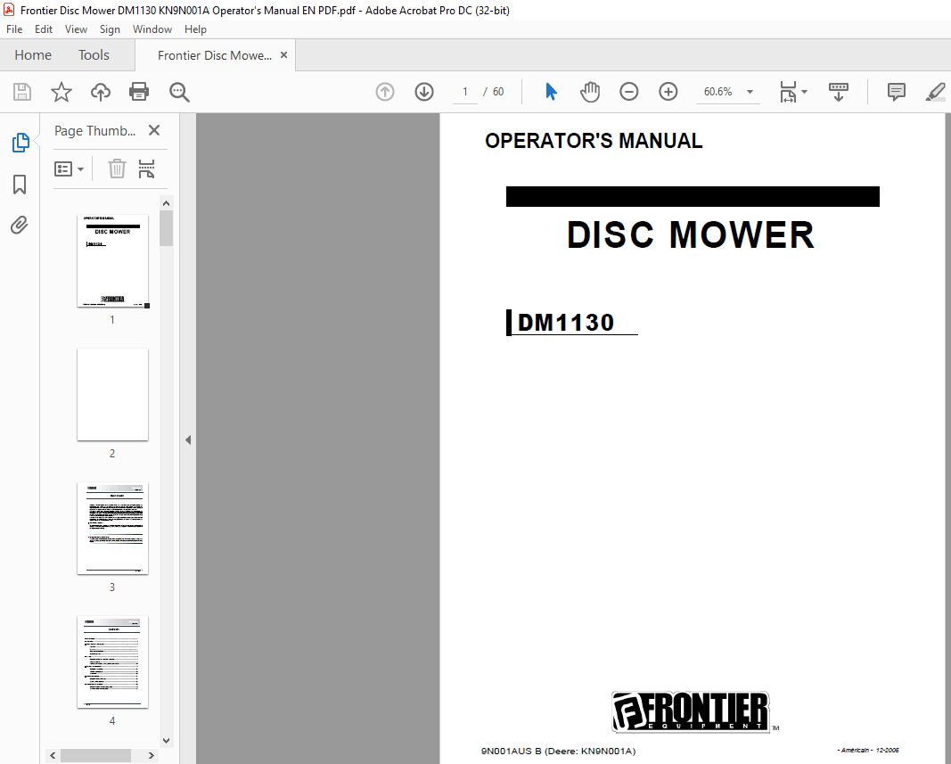 Frontier Disc Mower DM1130 Operator’s Manual(KN9N001A) – PDF DOWNLOAD