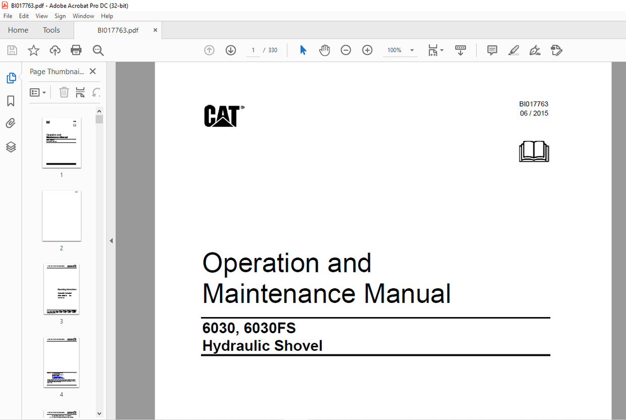 Cat 6030, 6030FS Hydraulic Shovel Operating Instructions Manual ...