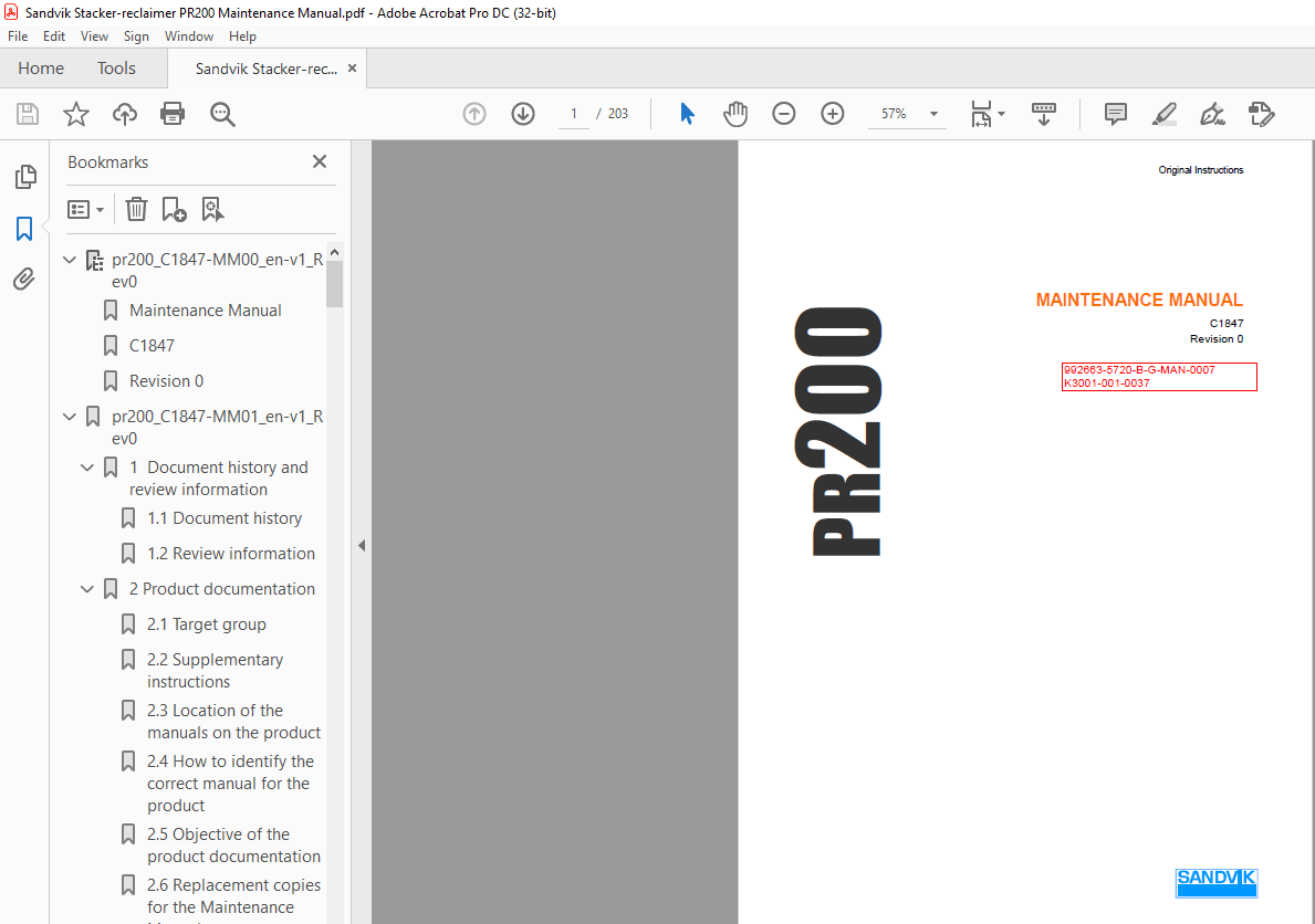 Sandvik Stacker-reclaimer PR200 Maintenance Manual - PDF DOWNLOAD