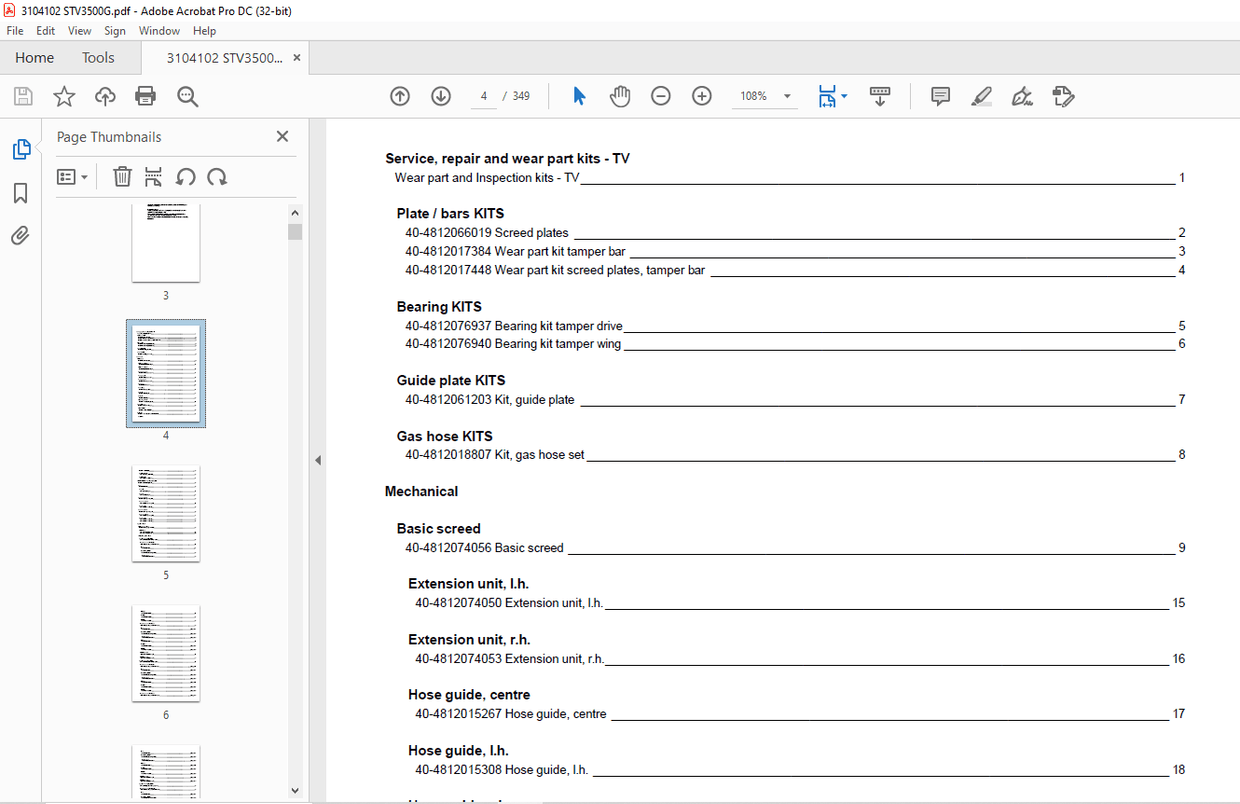 Ammann STV 3500 G Parts Catalogue Manual 3104102 PDF